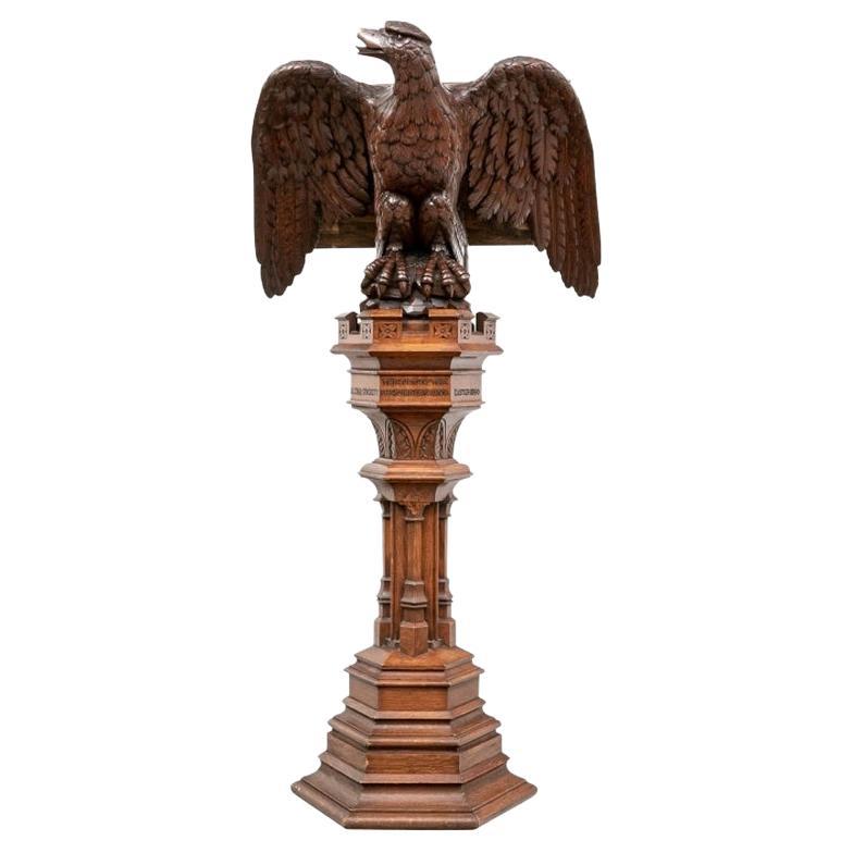 Exceptional Arts and Crafts Period Carved Wood Eagle on Pedestal Stand ...