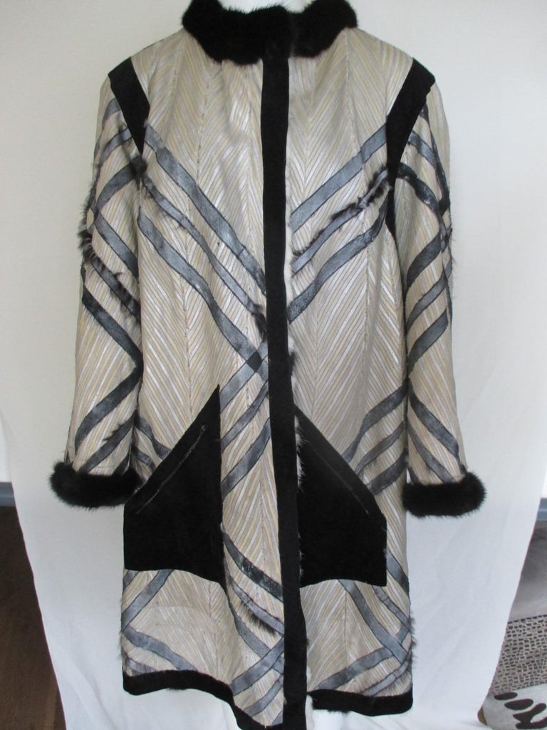 Exceptional Black and White Flared Mink Fur Coat For Sale at 1stDibs