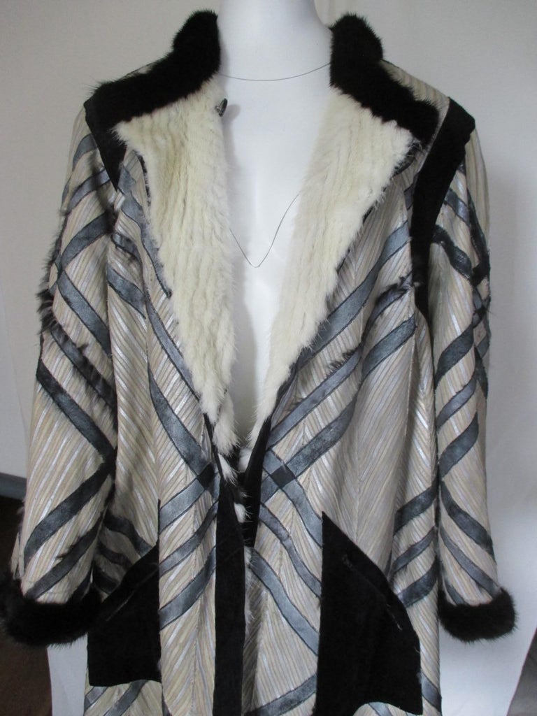 Exceptional Black and White Flared Mink Fur Coat For Sale at 1stDibs