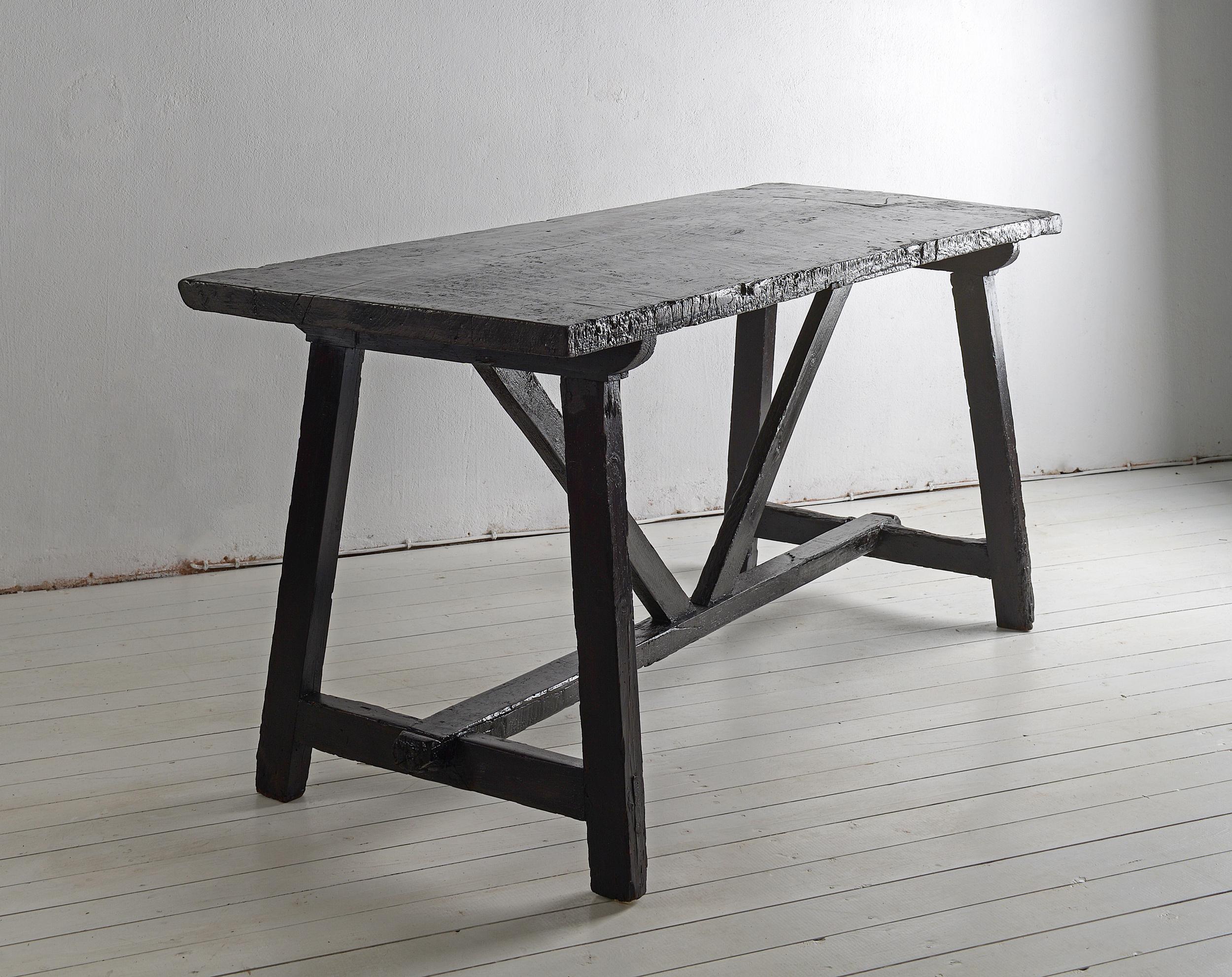 Exceptional Black Brown 18th Century Minimalistic Table For Sale at 1stDibs