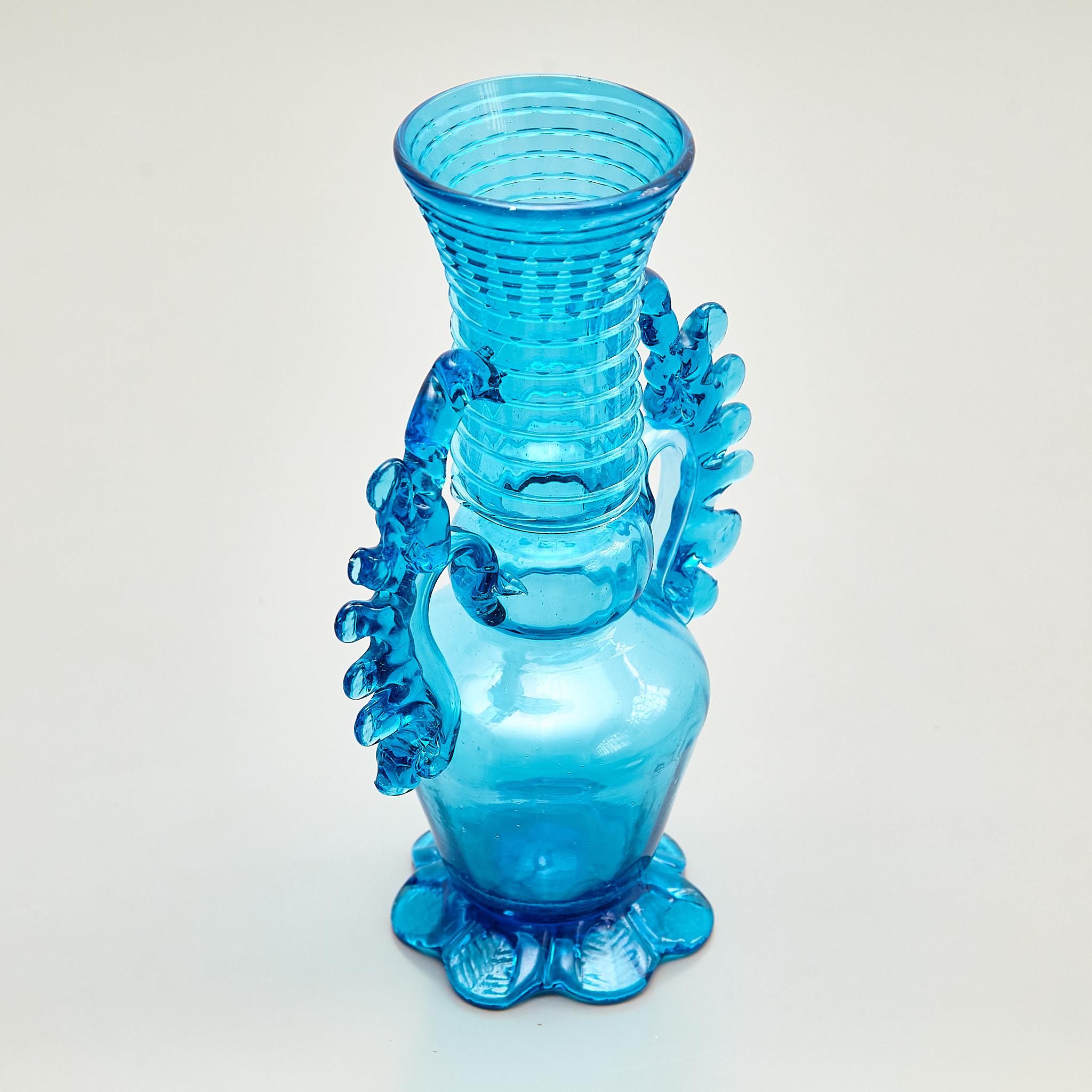Exceptional Blue Blown Glass Vase - Circa 1940 - Spanish Craftsmanship ...
