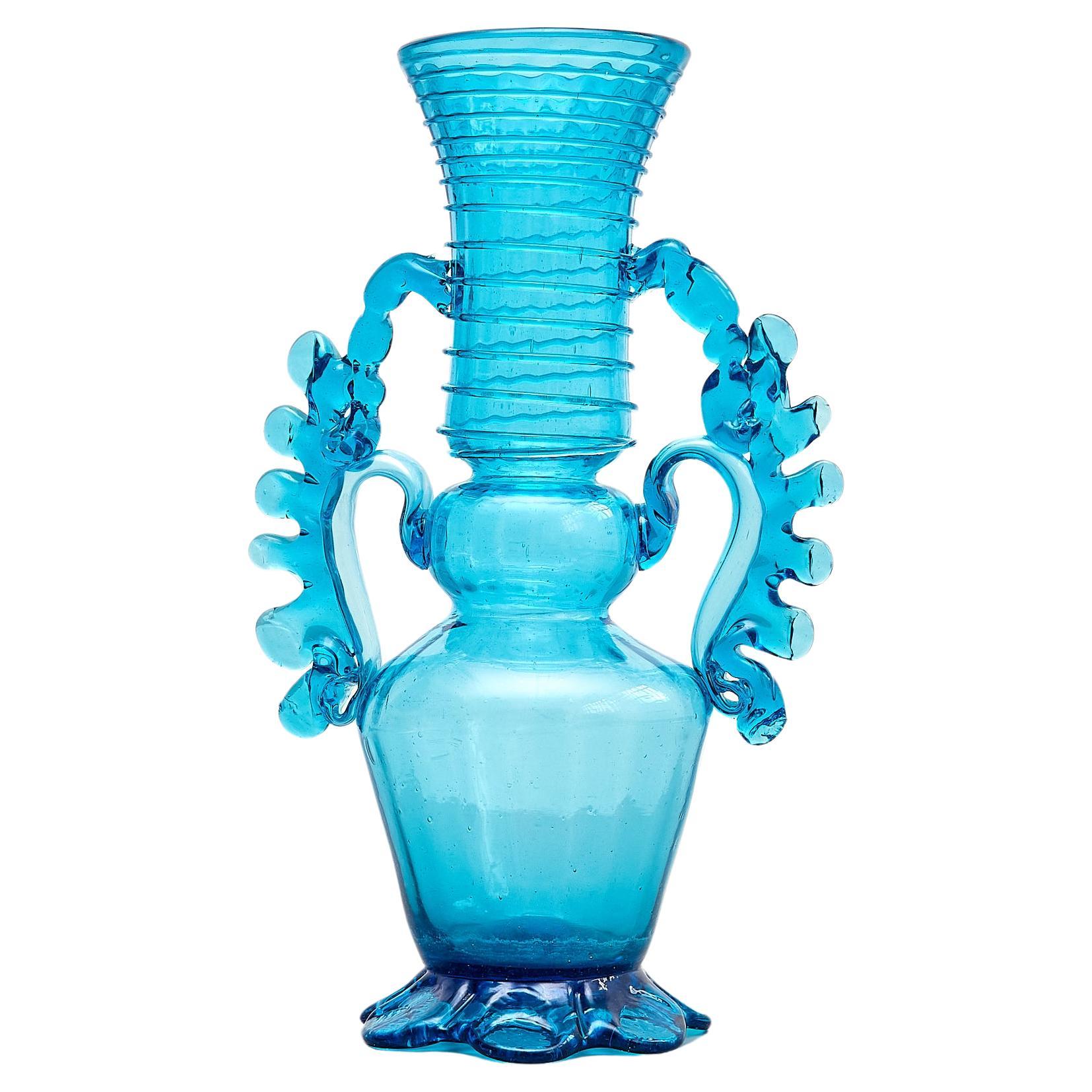 Exceptional Blue Blown Glass Vase - Circa 1940 - Spanish Craftsmanship ...