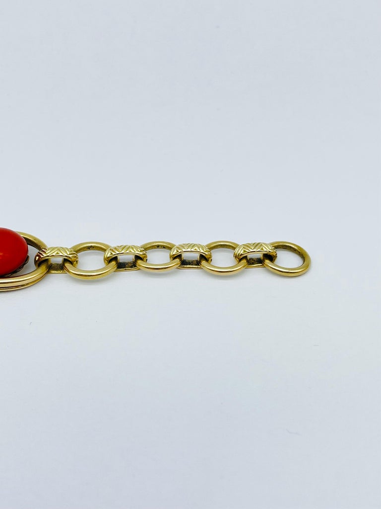 Exceptional Bracelet 14k Gold Link Chain Red Coral For Sale at 1stDibs