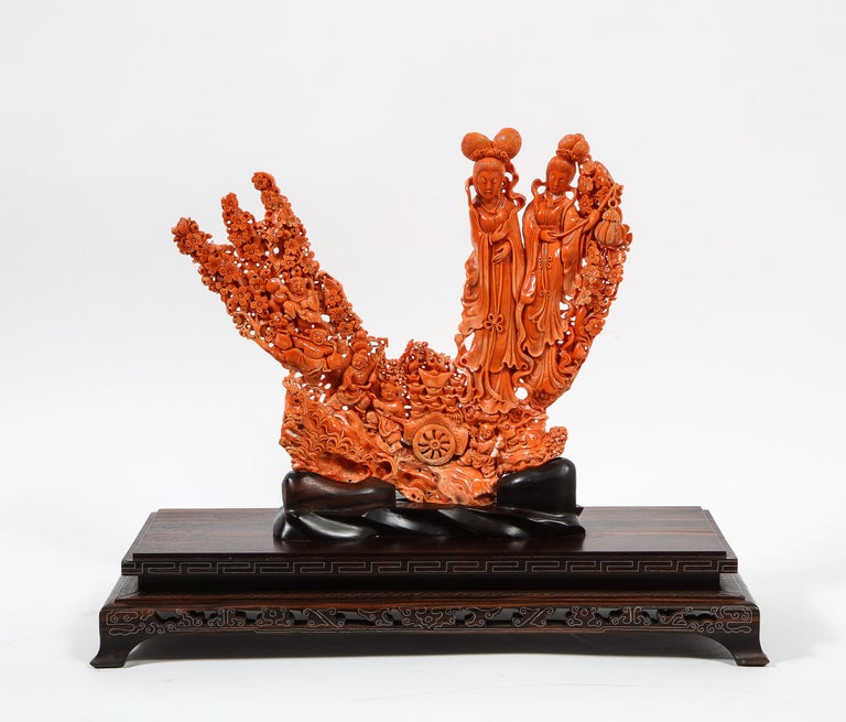Exceptional Chinese Carved Coral Figural Group of Female Immortals at ...