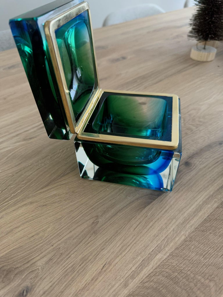 Exceptional Color Murano Glass Art Box with Vase Design and Marked by ...