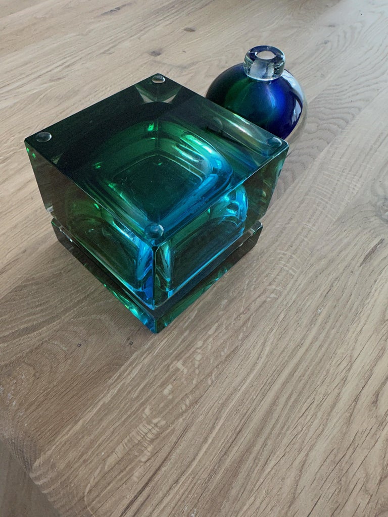 Exceptional Color Murano Glass Art Box with Vase Design and Marked by ...