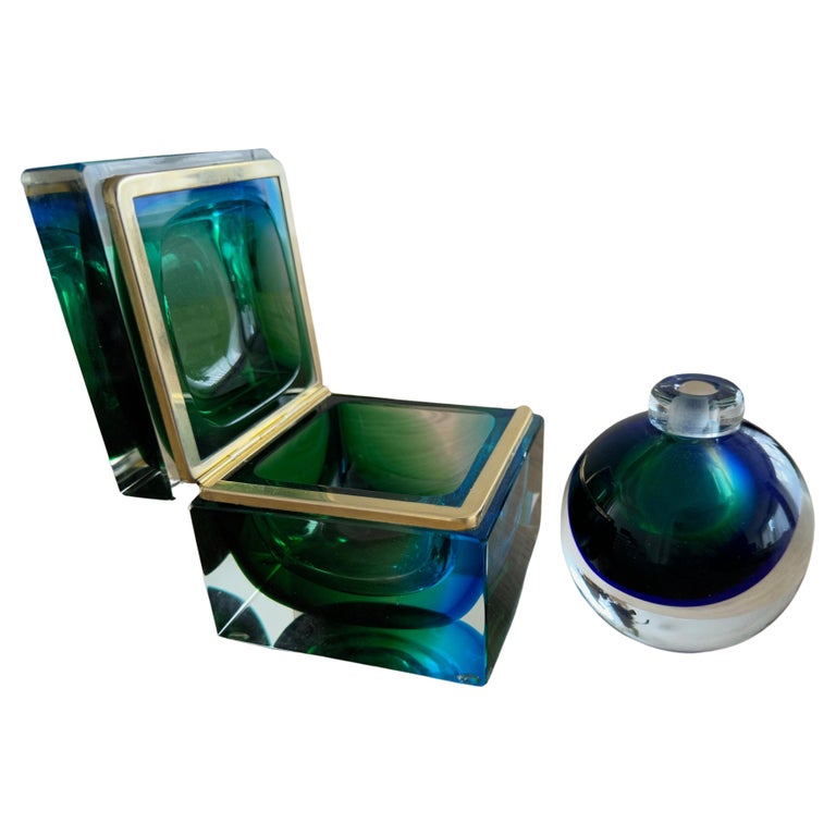 Exceptional Color Murano Glass Art Box with Vase Design and Marked by ...