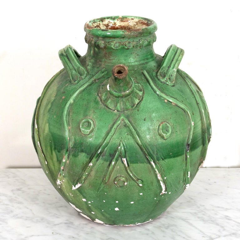Exceptional Early 19th Century French Glazed Terracotta Walnut Oil Jug ...