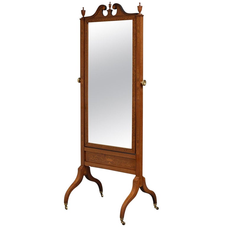 Exceptional Edwardian Inlaid Cheval Mirror at 1stDibs