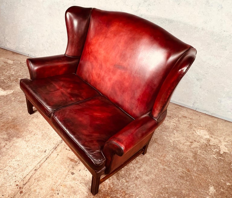 Exceptional English Georgian Country House Leather Wing Back 2 Seater ...