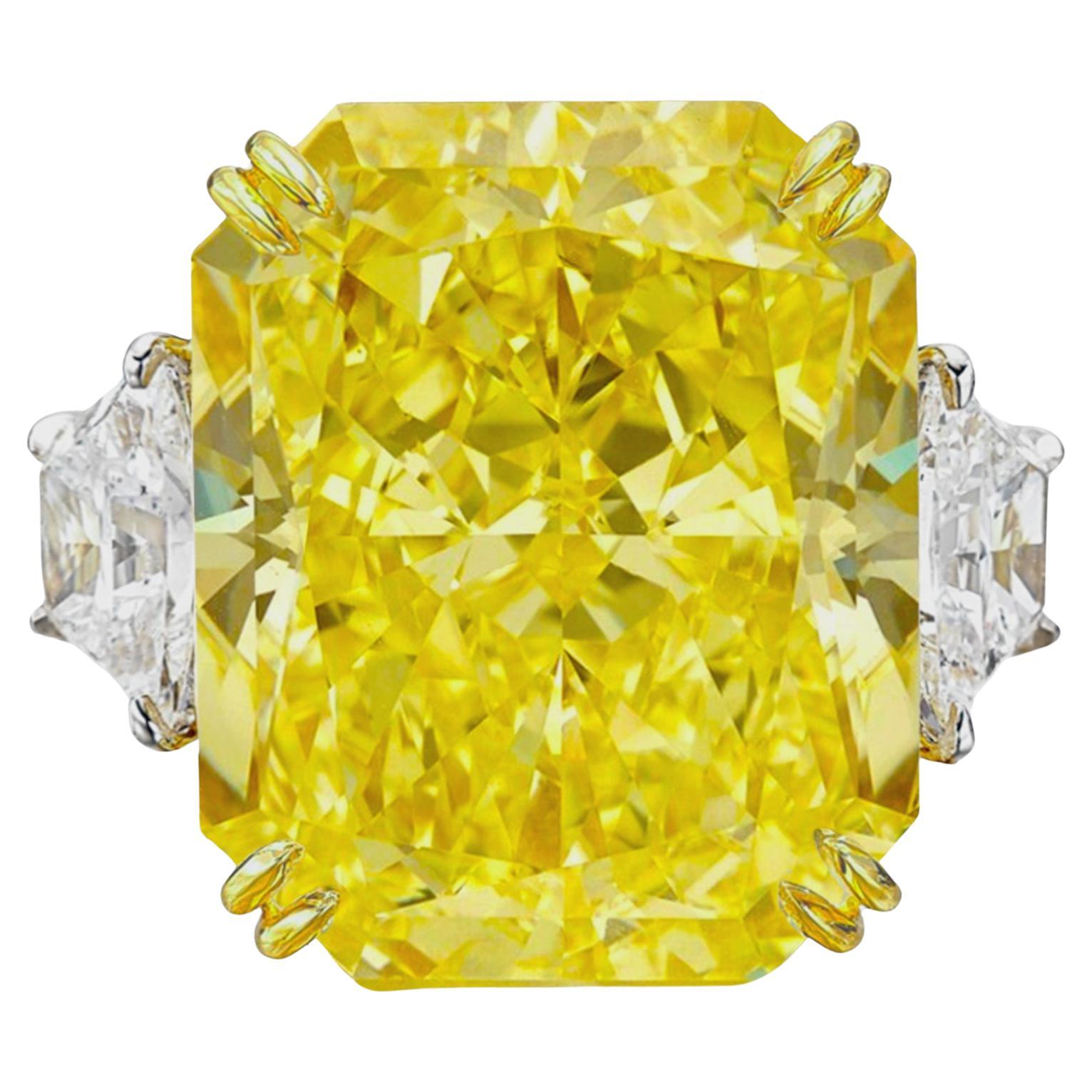 GIA Certified 4.02 Carat Radiant Cut Fancy Intense Yellow Diamond Ring ...