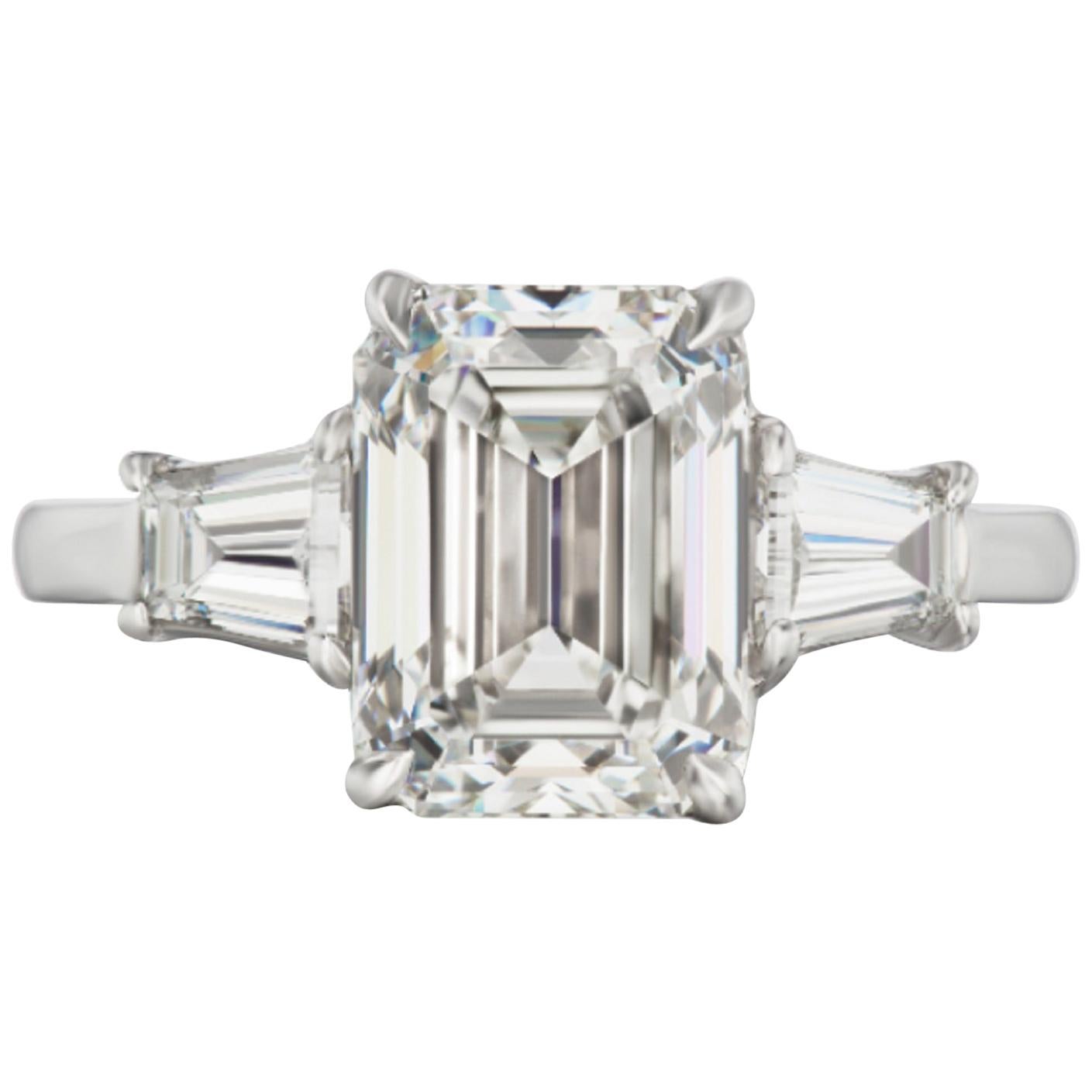 5.45 Carat IGI Certified White Gold Diamond Emerald Men's Ring at 1stDibs