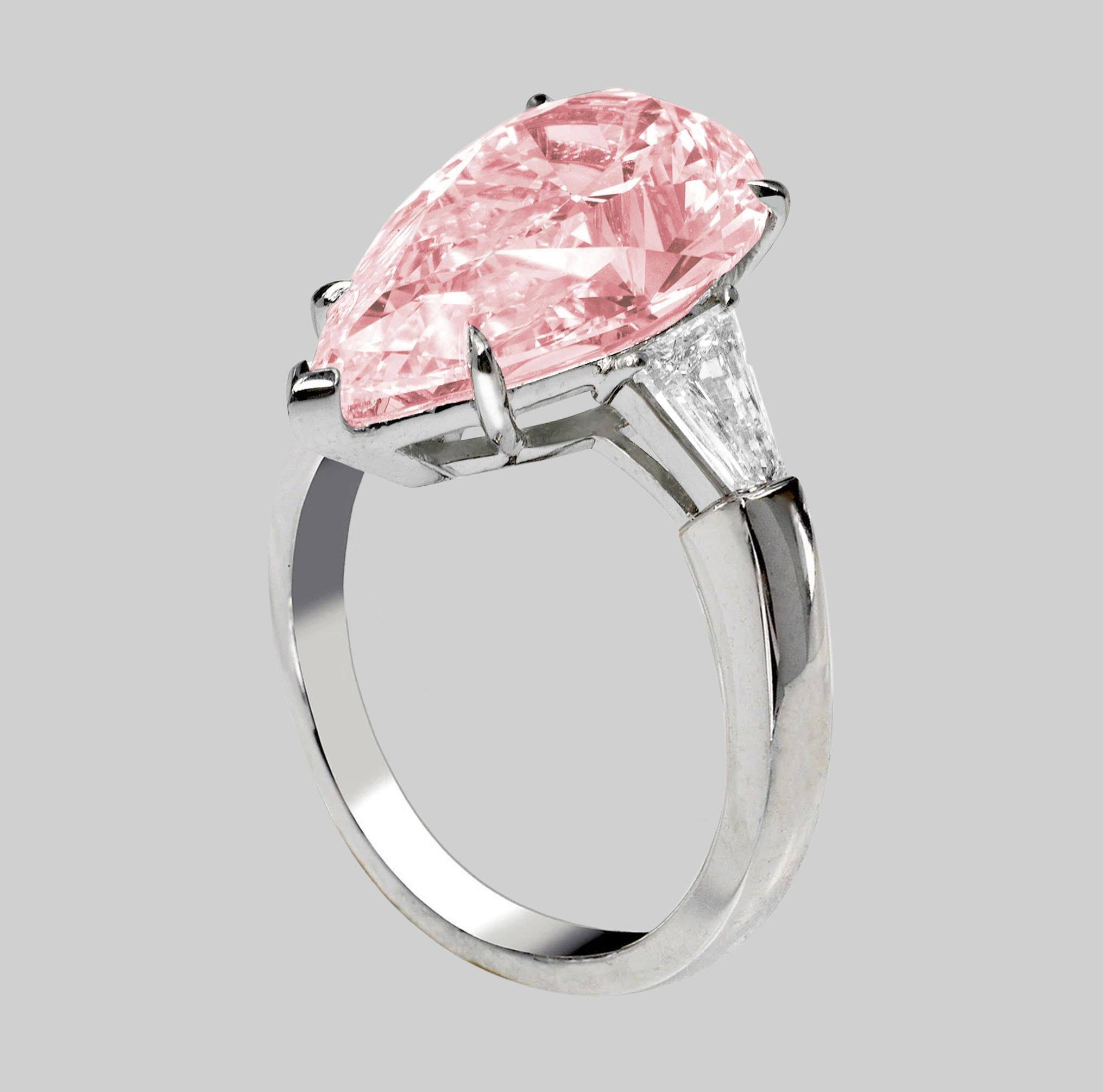 Exceptional GIA Certified 4 Carat Fancy Orangy Pink Pear Cut Diamond ...