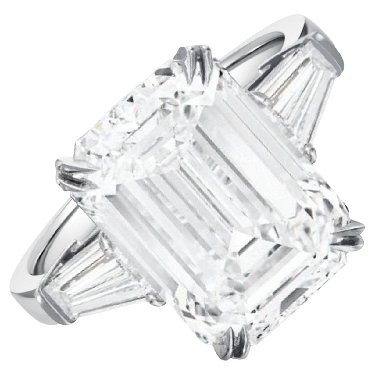 4.20 Carat GIA Cert Emerald-Cut Diamond Platinum Ring at 1stDibs