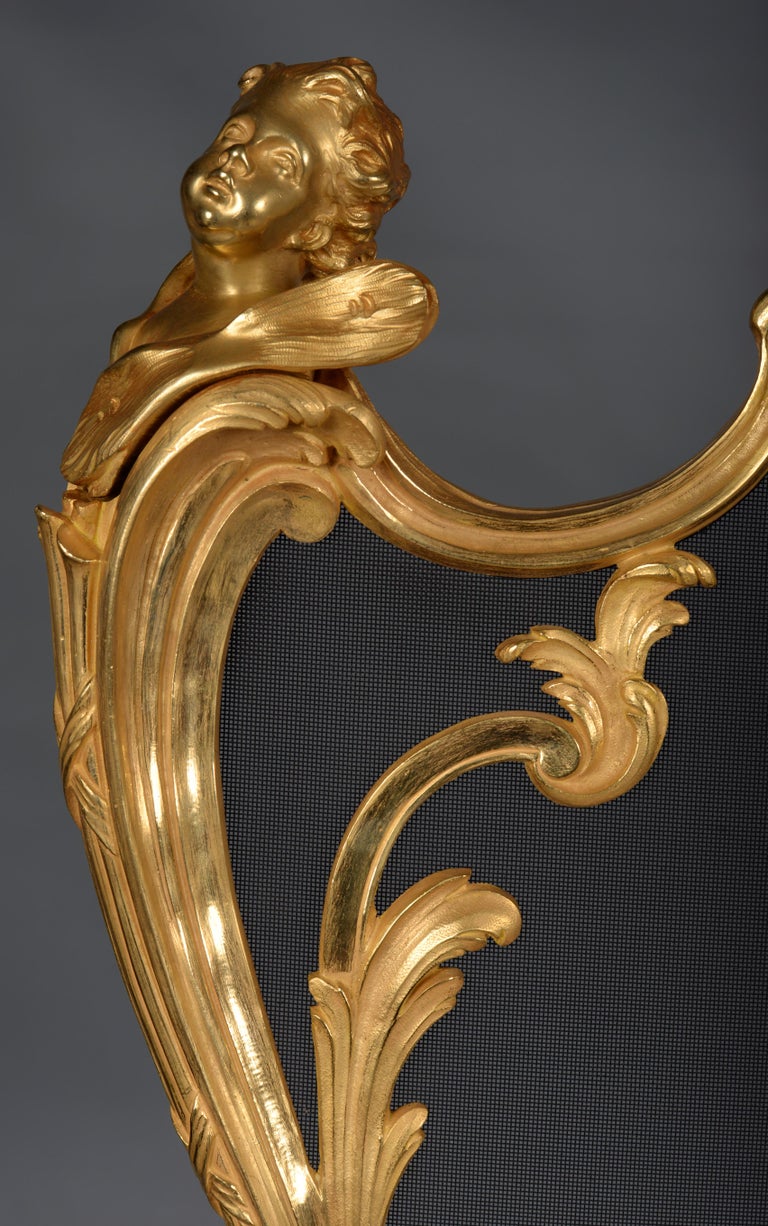 Exceptional Gilded Bronze Firescreen, Period 1880 For Sale at 1stDibs