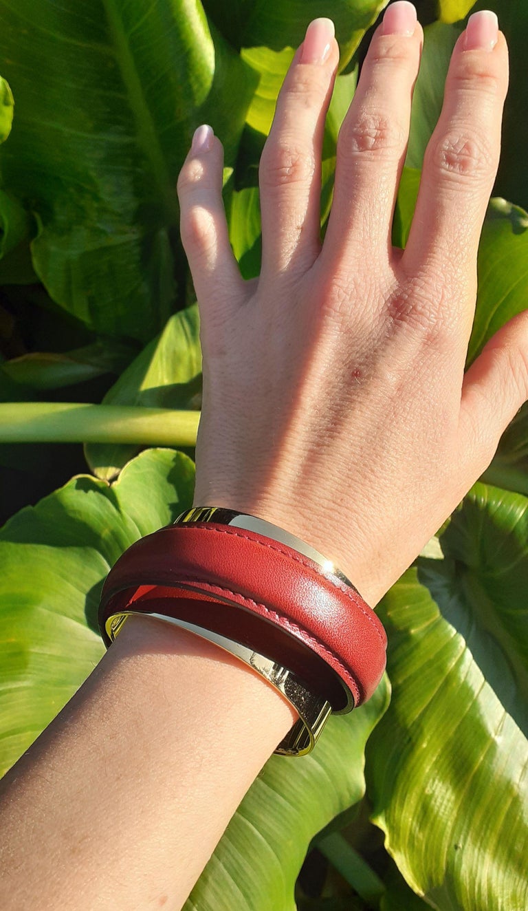 Exceptional Hermès Cuff Bracelet Golden Hdw and Rouge H Box Leather ...