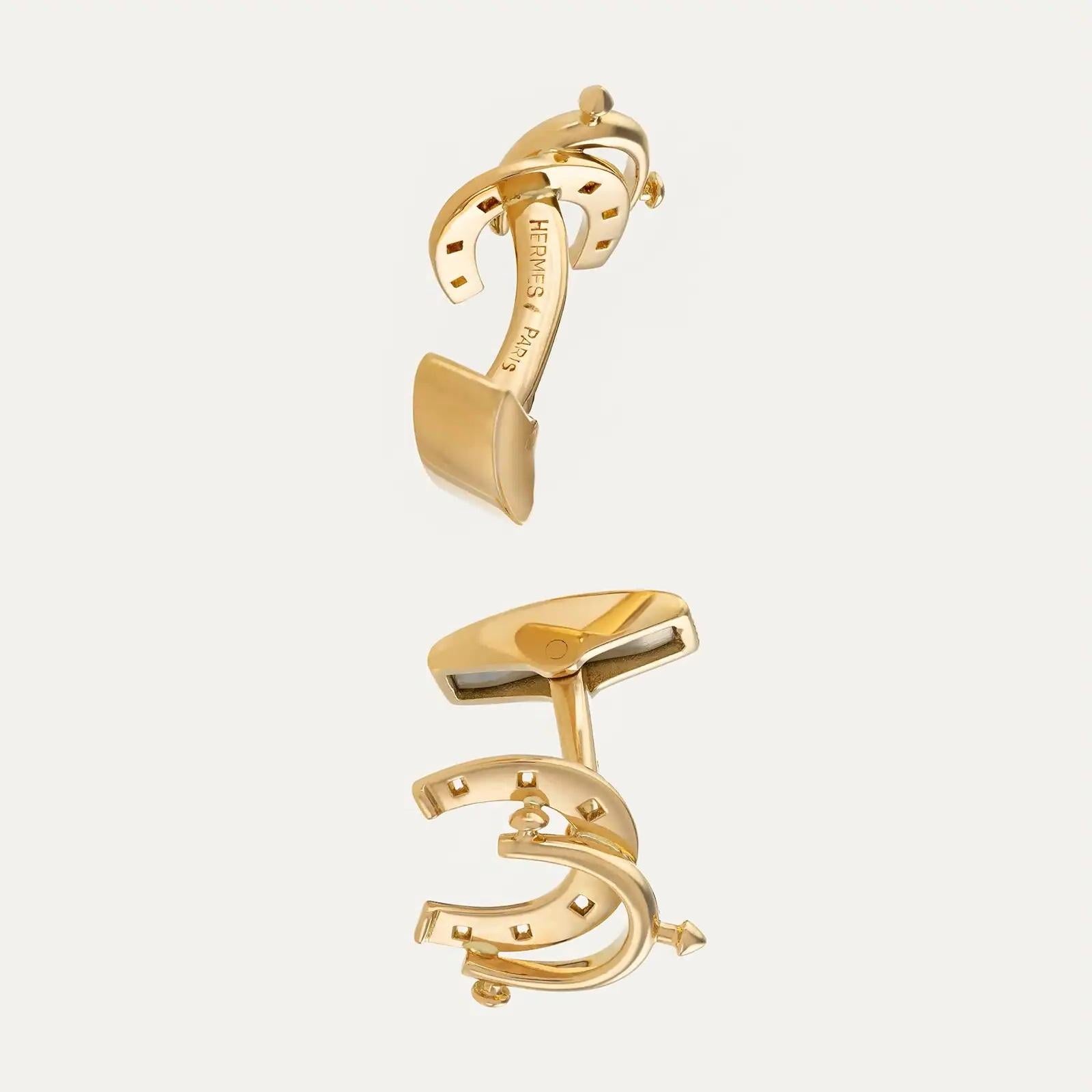 Exceptional Hermès Gold Cufflinks Horseshoe and Spur Shaped For Sale at ...
