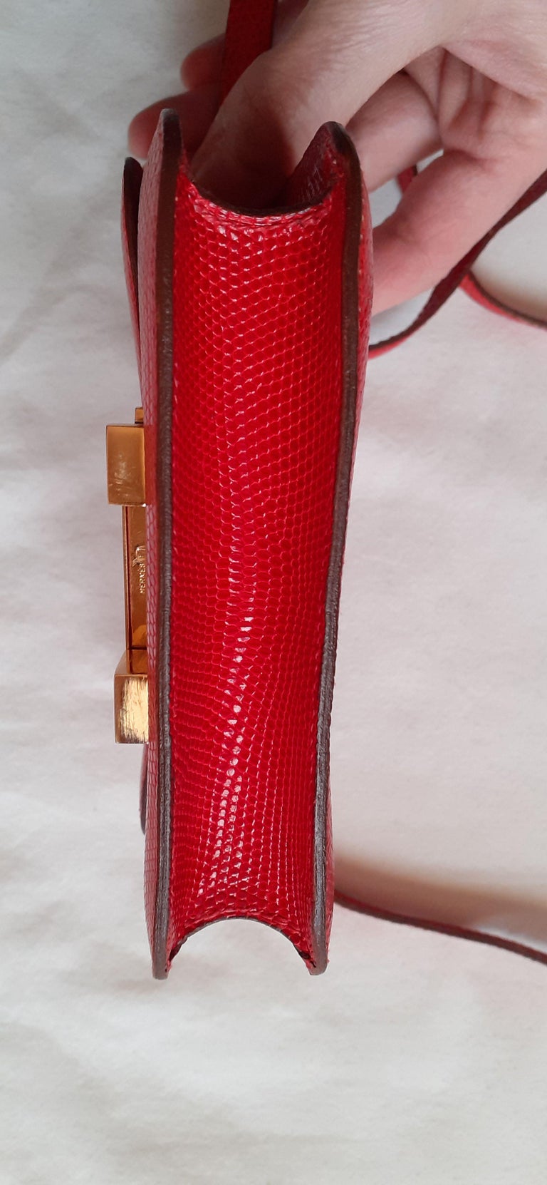 Exceptional Hermès Mini Micro Constance Red Lizard Gold Plated Hdw Rare ...