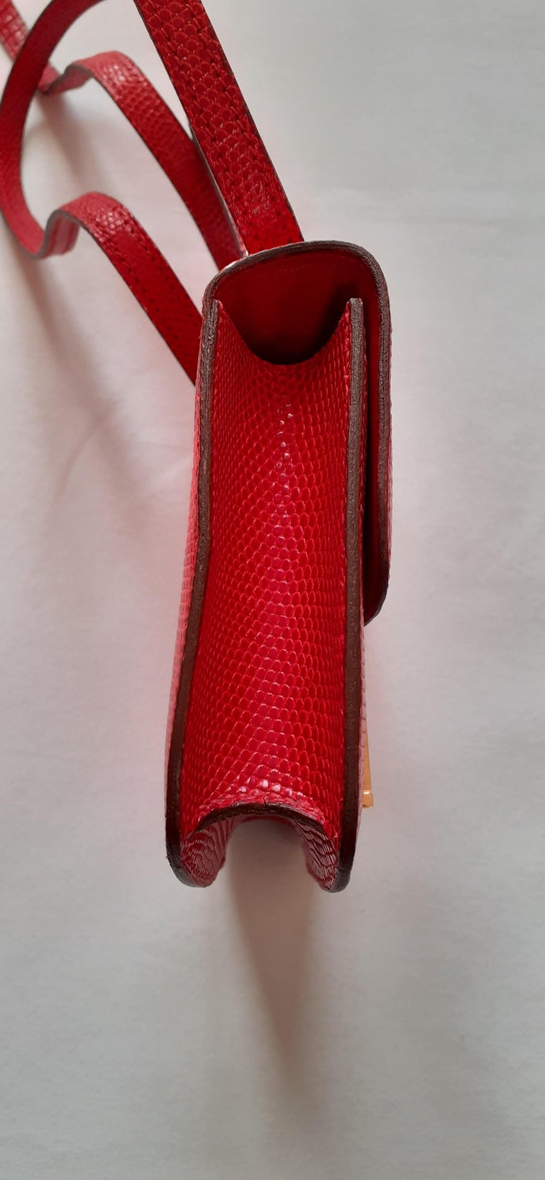 Exceptional Hermès Mini Micro Constance Red Lizard Gold Plated Hdw Rare ...