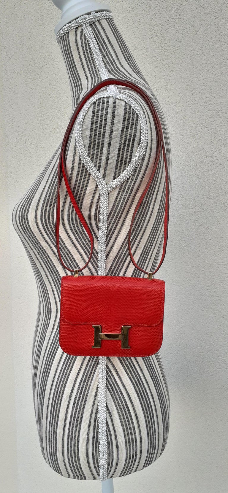 Exceptional Hermès Mini Micro Constance Red Lizard Gold Plated Hdw Rare ...