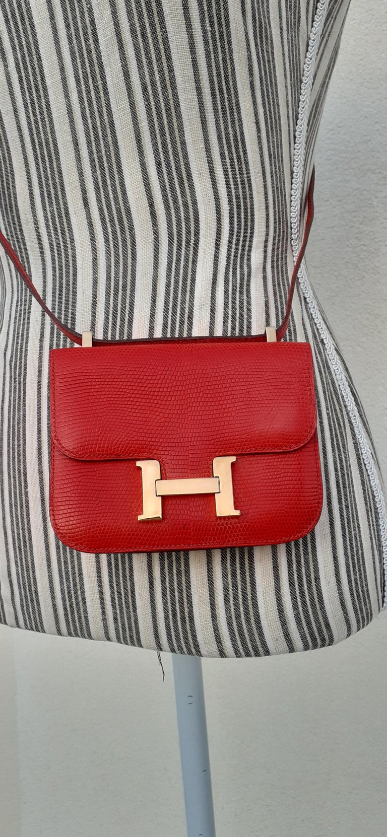 Exceptional Hermès Mini Micro Constance Red Lizard Gold Plated Hdw Rare ...