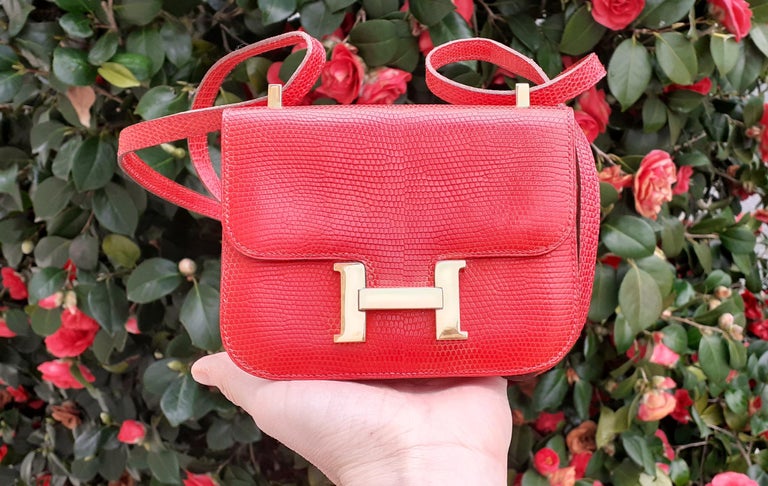 Exceptional Hermès Mini Micro Constance Red Lizard Gold Plated Hdw Rare ...
