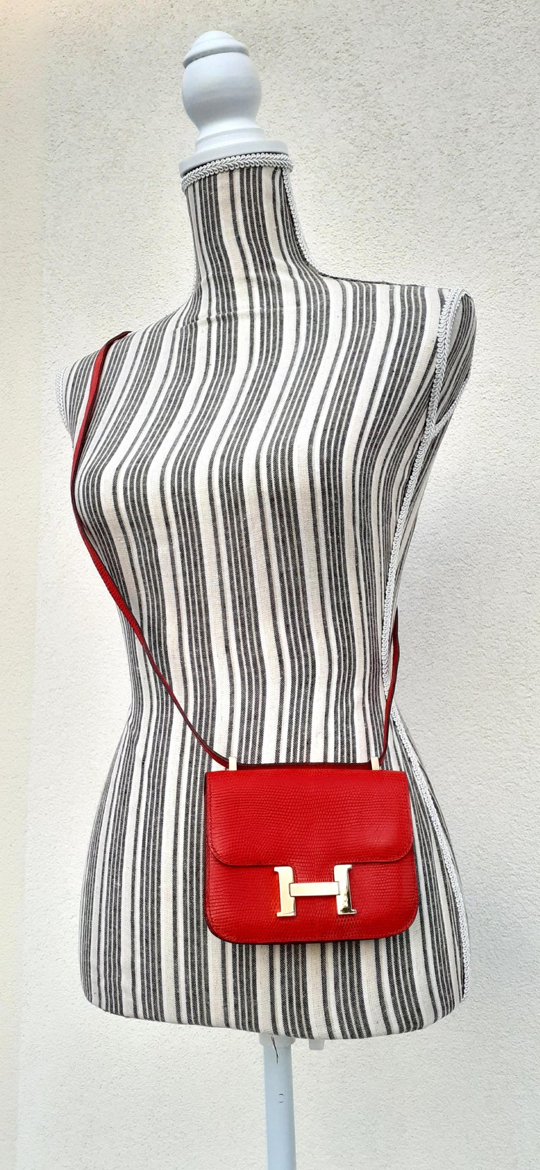 Exceptional Hermès Mini Micro Constance Red Lizard Gold Plated Hdw Rare ...