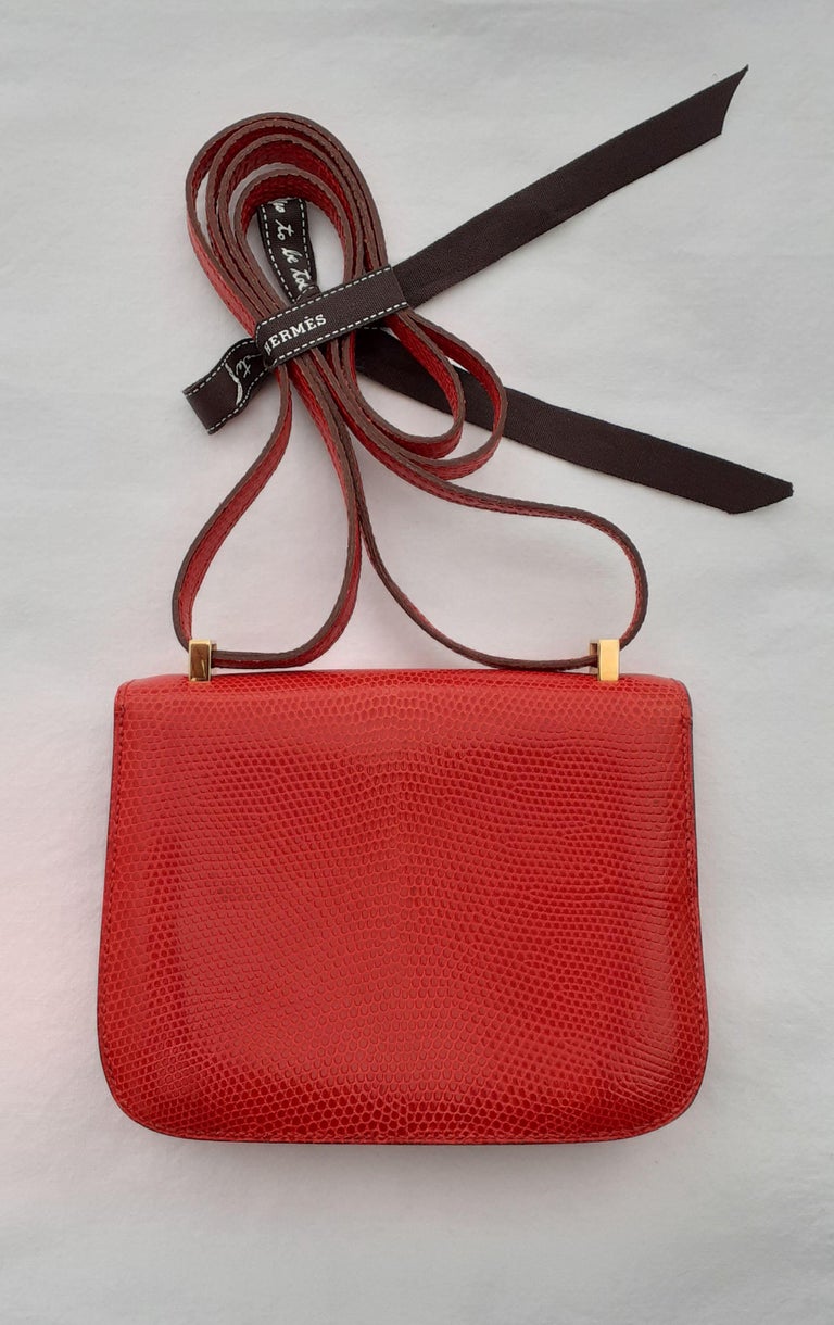 Exceptional Hermès Mini Micro Constance Red Lizard Gold Plated Hdw Rare ...