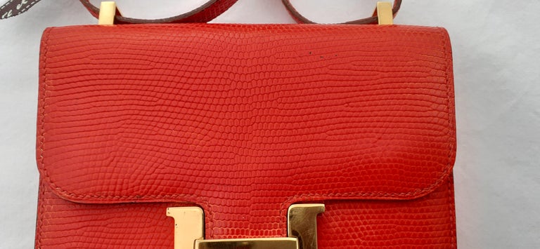 Exceptional Hermès Mini Micro Constance Red Lizard Gold Plated Hdw Rare ...