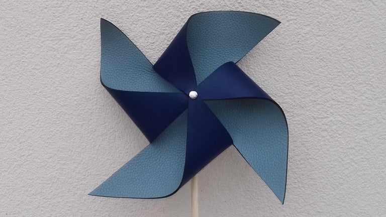 Exceptional Hermès Petit H Pinwheel Windwhell Wood and Blue Leather GM ...