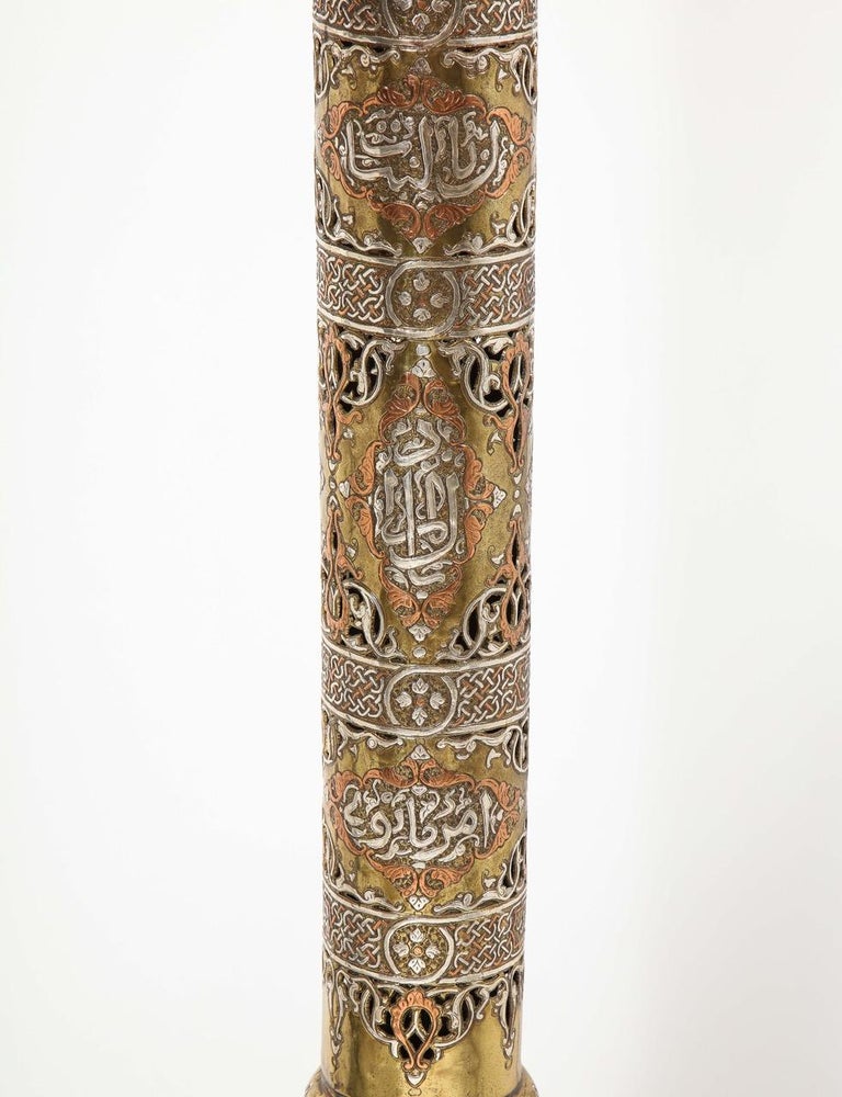 Exceptional Islamic Silver and Copper Inlaid Lamp, 19th Century at 1stDibs