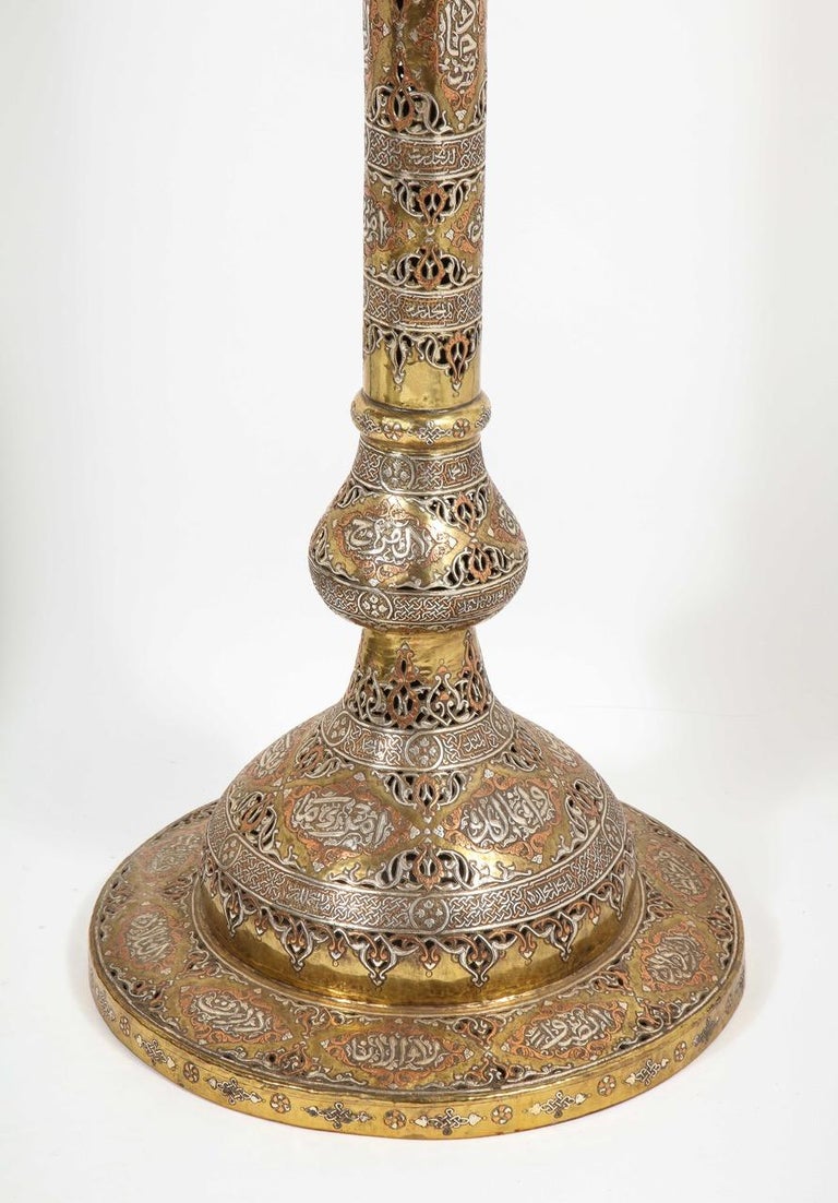 Exceptional Islamic Silver and Copper Inlaid Lamp, 19th Century at 1stDibs