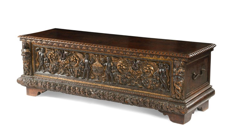 Exceptional Italian Renaissance Cassone with Rich Carving on a Gilt ...