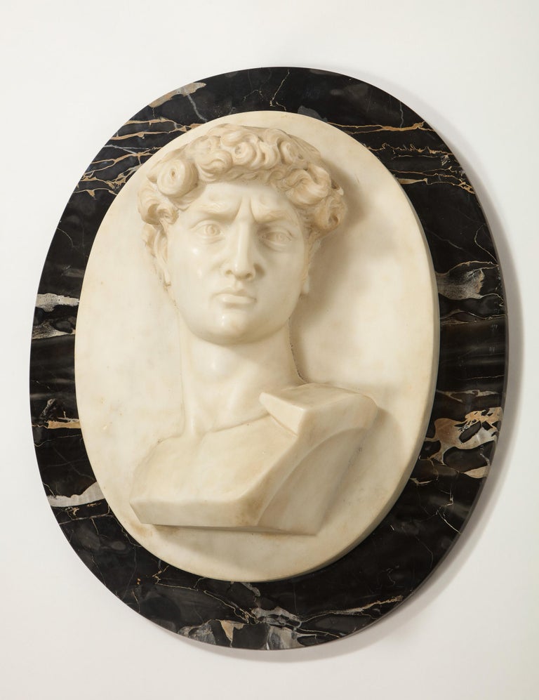Exceptional Italian White Marble Relief Sculpture of "David" after ...