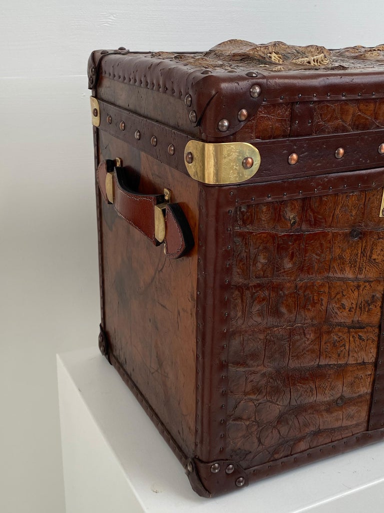 Exceptional English Antique Leather Trunk with Crocodile Skin Top For ...