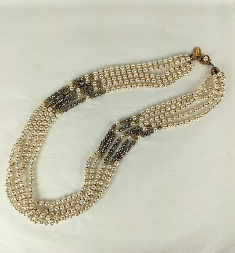 Exceptional Miriam Haskell Pearl and Rose Monte Pave Bar Necklace For ...
