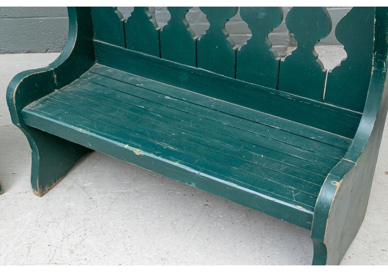 Exceptional Pair of Antique Green Paint Wingback Porch Benches For Sale ...