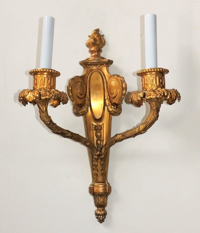 Exceptional Pair of French Doré Bronze Fine Neoclassical Flame Top ...