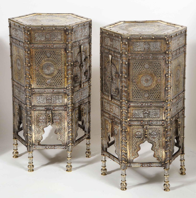 Exceptional Pair of Islamic Mamluk Revival Silver Inlaid Quran Side ...