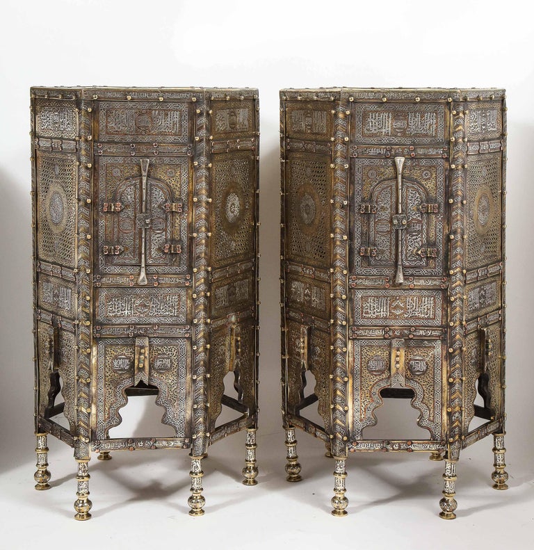 Exceptional Pair of Islamic Mamluk Revival Silver Inlaid Quran Side ...