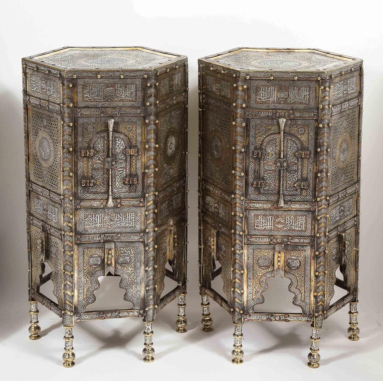 Exceptional Pair of Islamic Mamluk Revival Silver Inlaid Quran Side ...