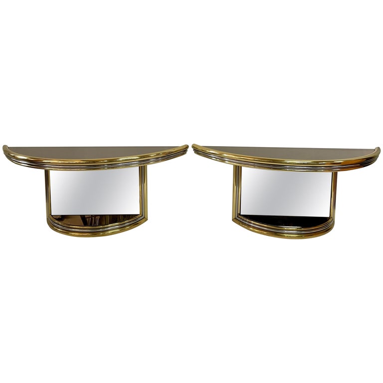 Exceptional Pair of Mixed-Metal Demilune Consoles For Sale at 1stDibs
