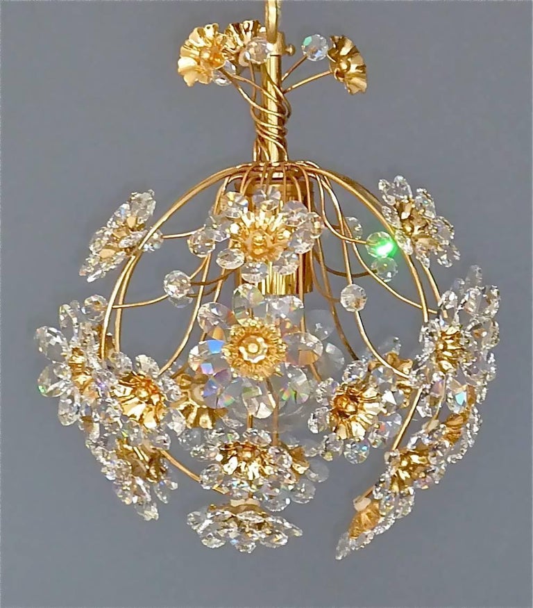 Exceptional Palwa Gilt Brass Crystal Glass Flower Ball Chandelier ...