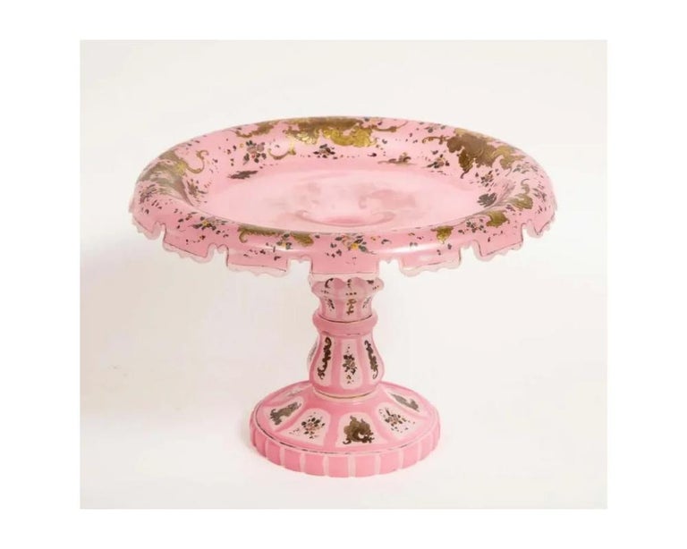 Exceptional Quality Pink Triple Overlay Enameled Bohemian Glass Cake ...