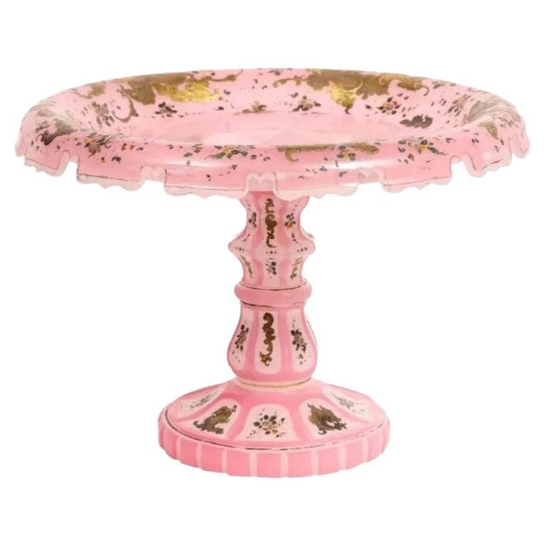 Exceptional Quality Pink Triple Overlay Enameled Bohemian Glass Cake ...