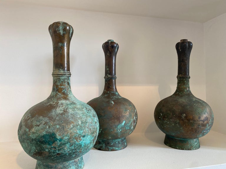 Exceptional Antique Set of 3 Oriental Chinese Bronze Han Vases For Sale ...