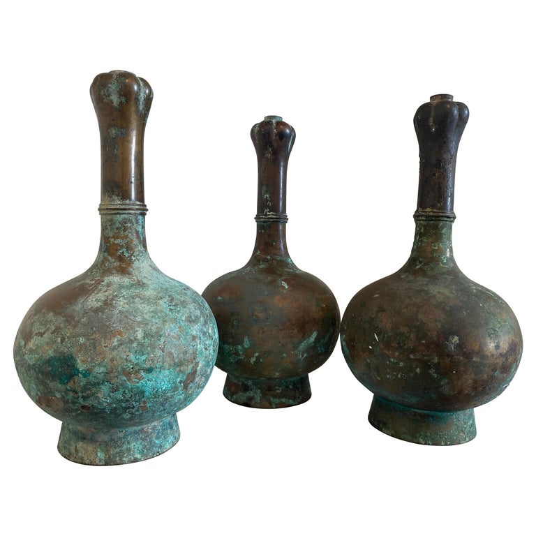Exceptional Antique Set of 3 Oriental Chinese Bronze Han Vases For Sale ...