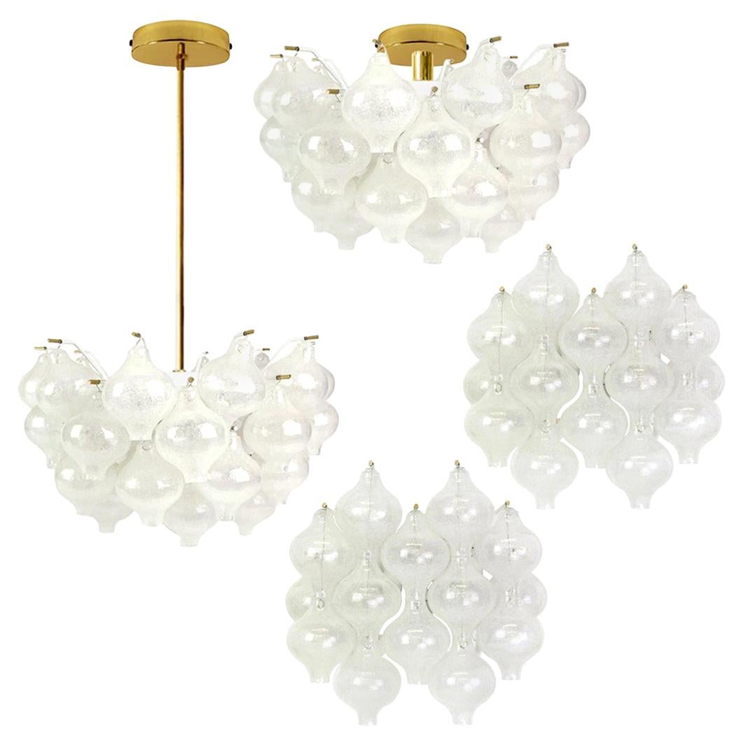 Kalmar Chandelier Light Fixtures , Glass Nickel, 1960, One of Three For ...