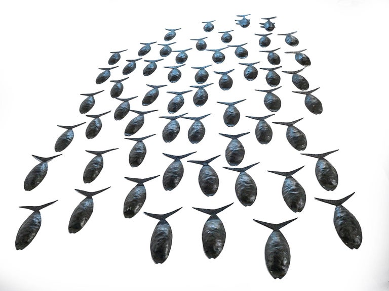 Exceptional Set of 56 Hand Forged Wrought Iron Fishes For Sale at 1stDibs