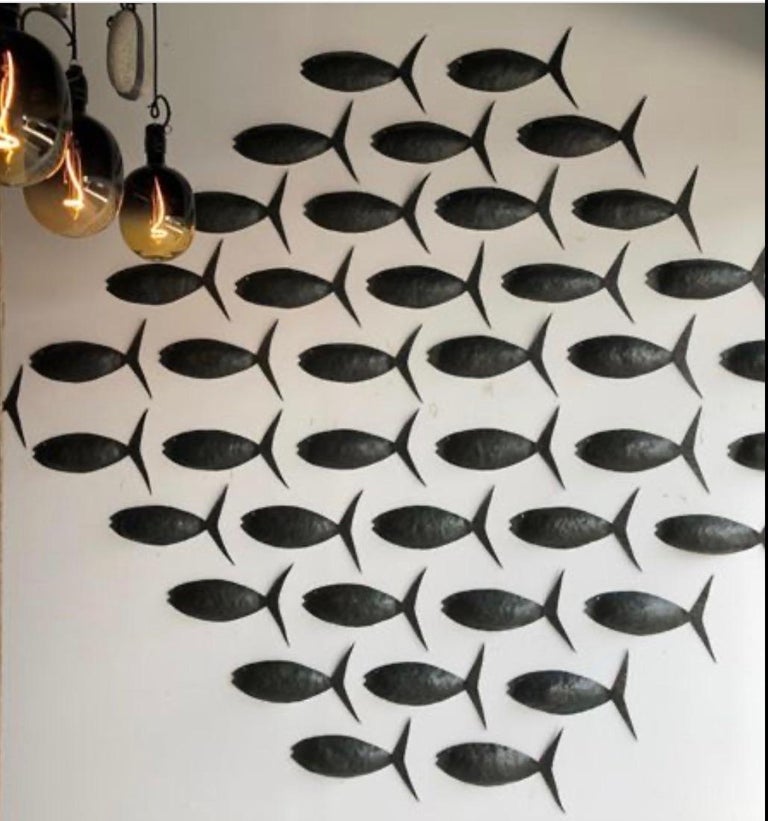 Exceptional Set of 56 Hand Forged Wrought Iron Fishes For Sale at 1stDibs